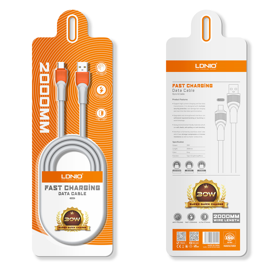 LS602 Cable de Datos USB A a Lightning 30W 2M LDNIO LS602 Cable de Datos USB A a Lightning 30W 2M LDNIO