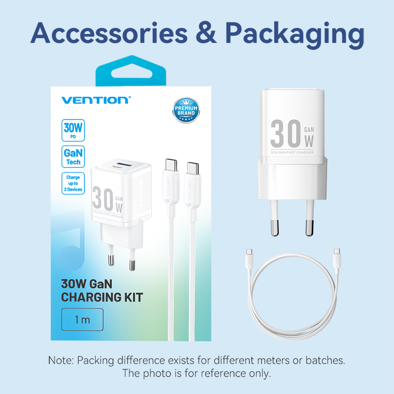 Cargador de Pared USB-A+USB-C GaN USB-C a USB-C 30W/30W / Negro TZ-FEQB0-EU-01 Vention