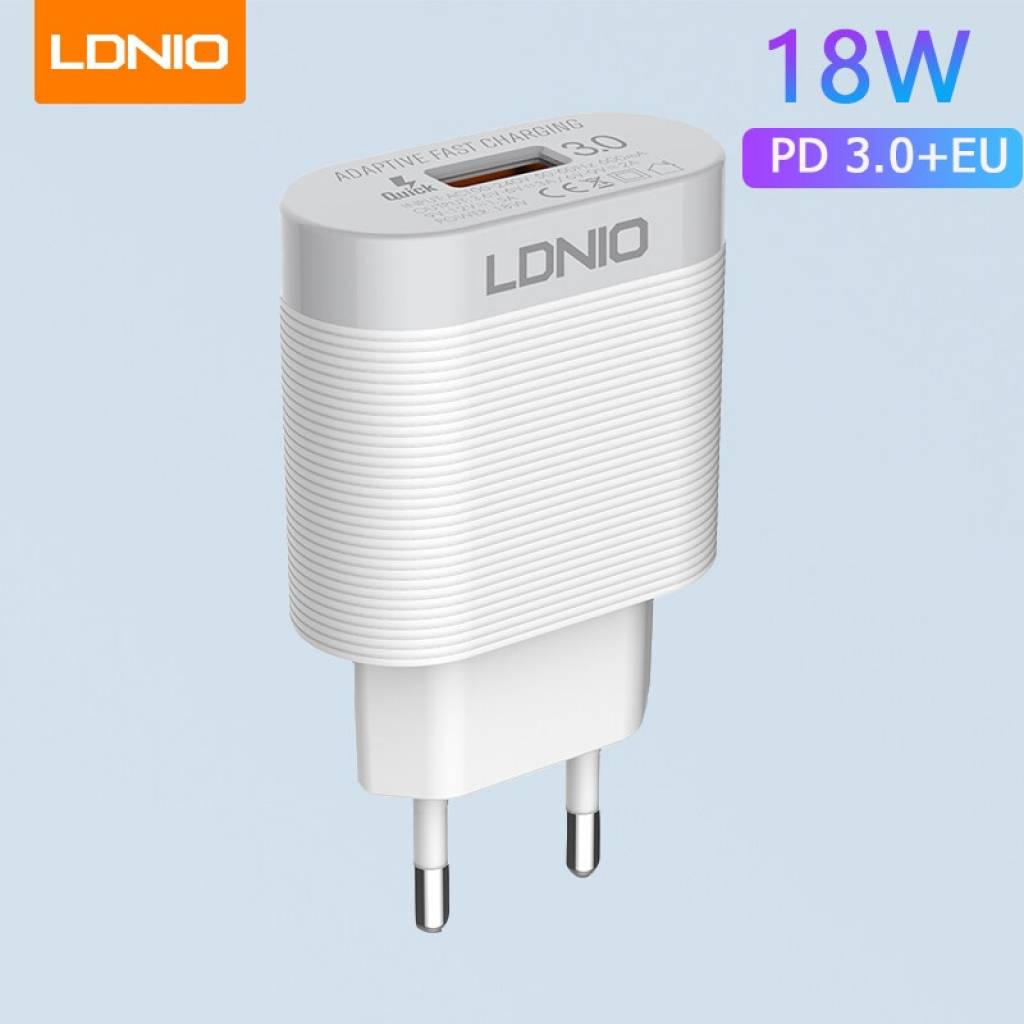 Cargador Pared A303Q Tipo C 18W 1USB QC3.0 Carga Rápida Blanco LDNIO