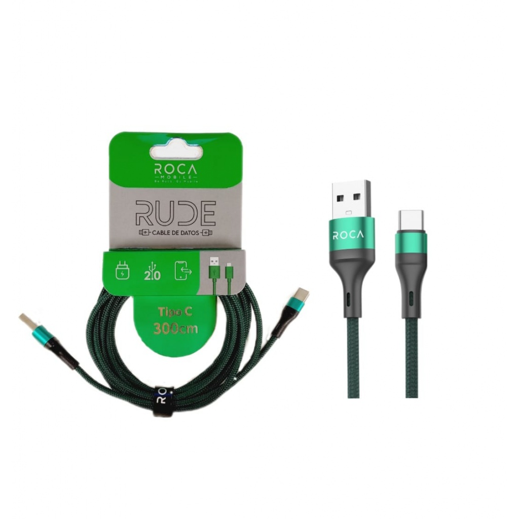 Cable de Datos ROCA RUDE USB A a USB C 300cm 2A Verde
