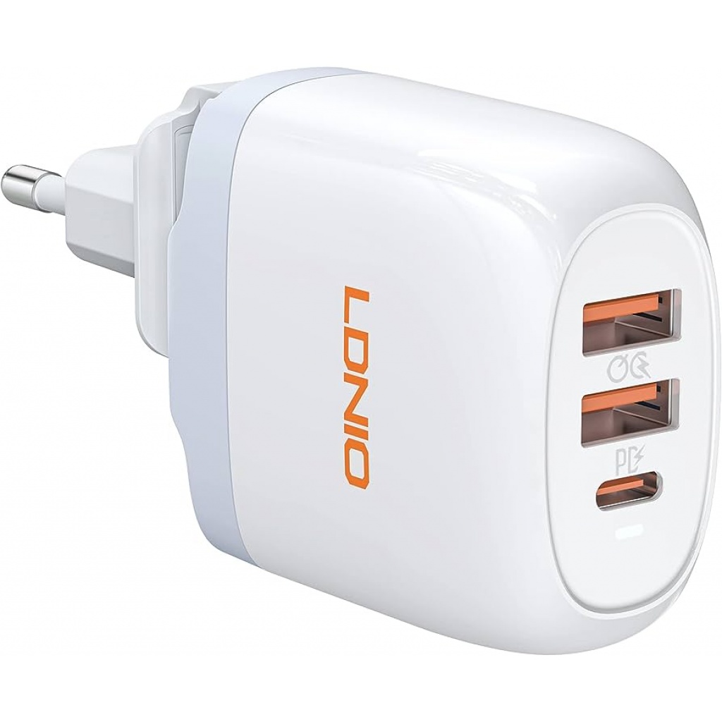 Cargador Pared A3511Q Tipo C 65W GaN PD+Q3.0+USB Blanco LDNIO